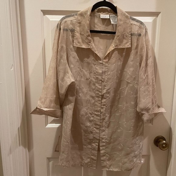 White Stag | Tops | 8w2w Sheer Embroidered Top With 34 Foldup Sleeves In Whipped Latte Color ...